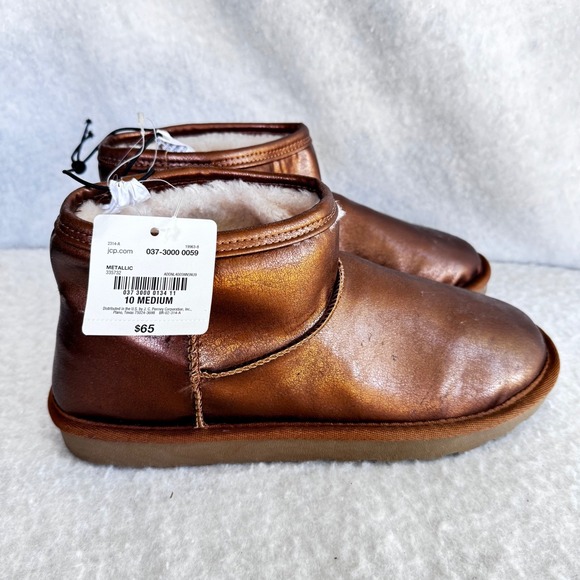 Shoes | New Arizona Jean Co Metallic Bronze Faux Fur Lined Ankle ...